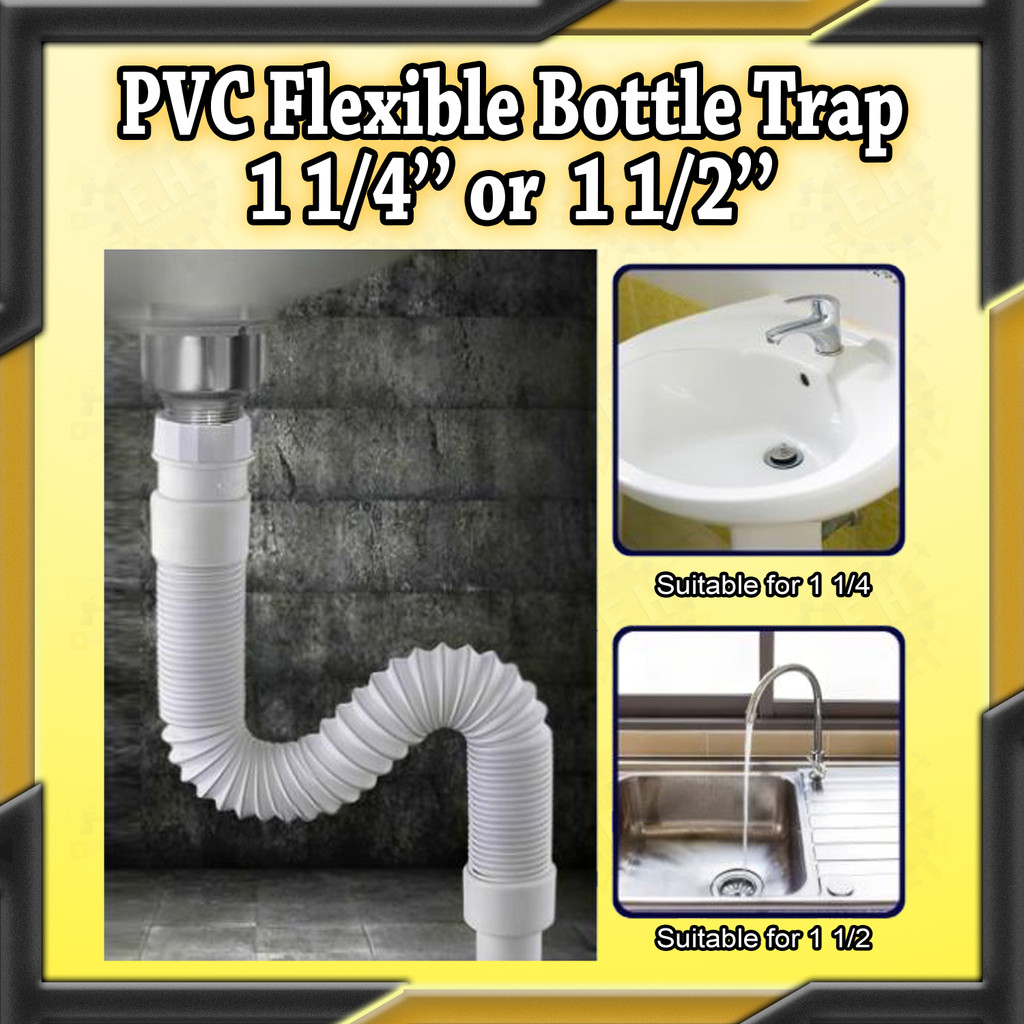 PVC Flexible Bottle Trap for Bathroom Basin (1 1/4") or Kitchen Sink (1 ...