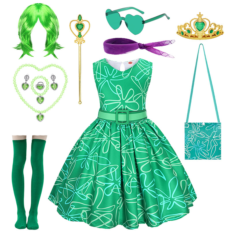 Inside Out 2 Movie Disgust Costume Green Sleeveless Dress With Belt ...