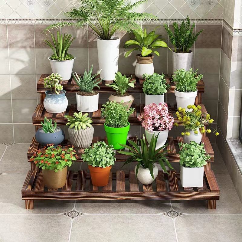 [48H Shipping] Flower Stand Solid Wood Multi-Layer Ladder Wooden Stand ...