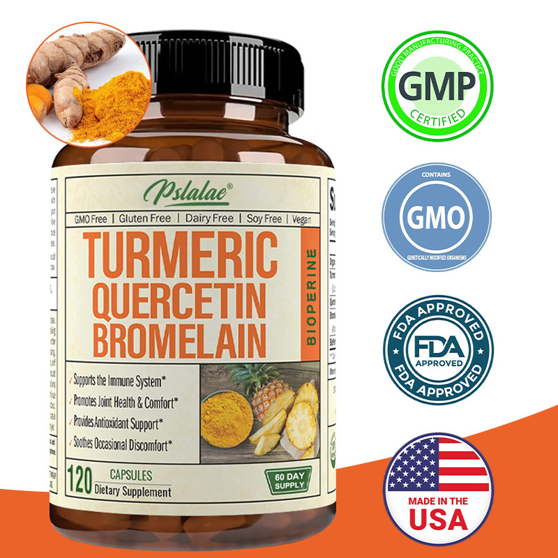 Pslalae TURMERIC QUERCETIN BROMELAIN, 30/60/120 Vegan Capsules | Non ...