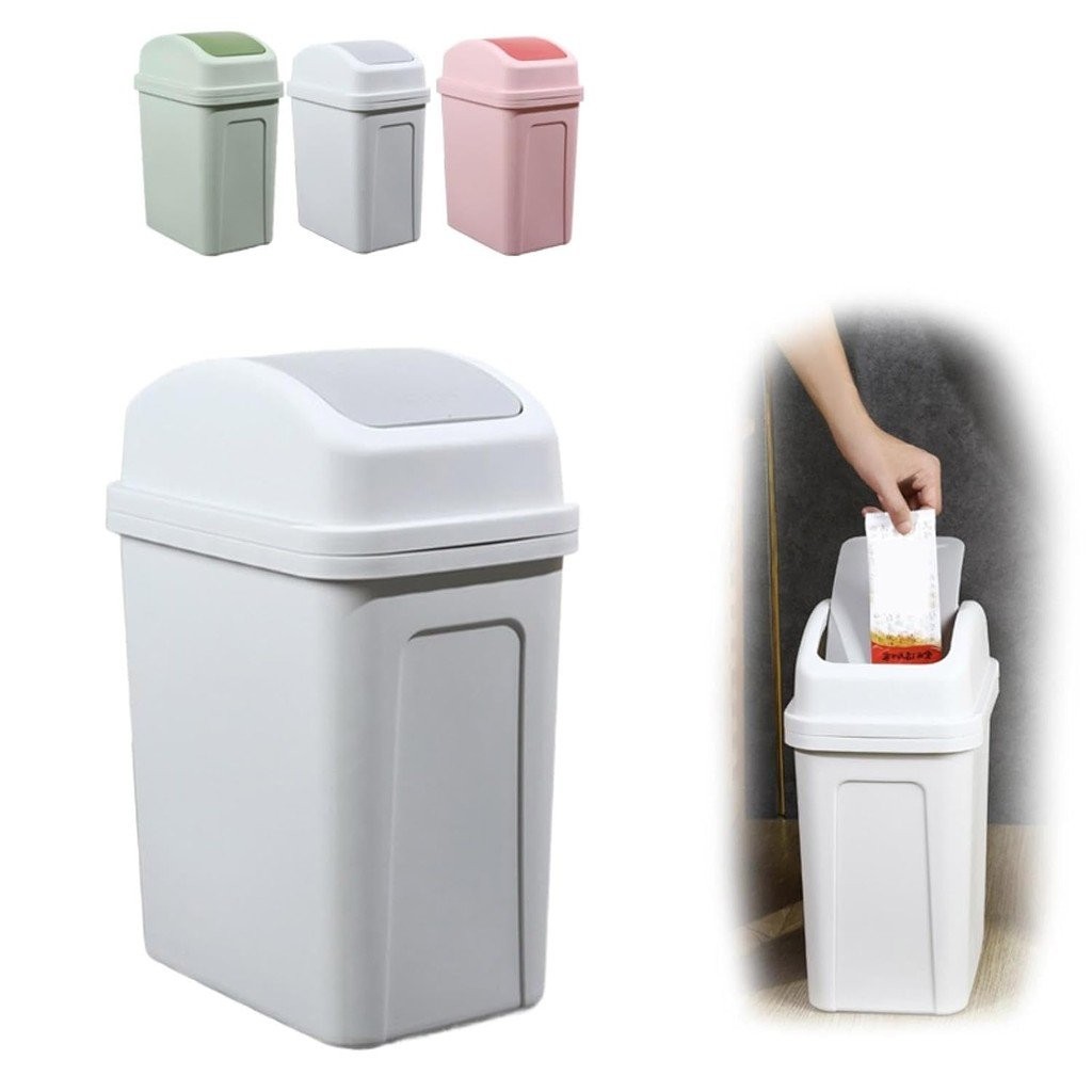 4 Gallon Plastic Trash Can with Swing Top Lid, Small Garbage Bin ...