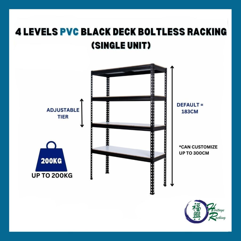 Single Rack - 4 Levels PVC Wood Deck Black Boltless Racking | Shopee ...