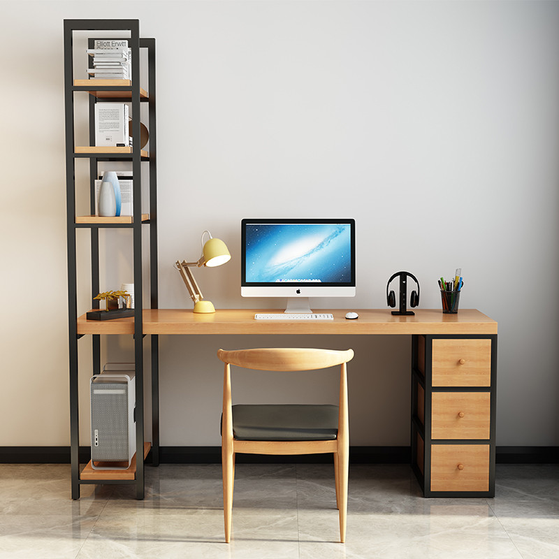 Q-6/Nordic Solid Wood Desk and Bookshelf Combination LOFT Desktop ...