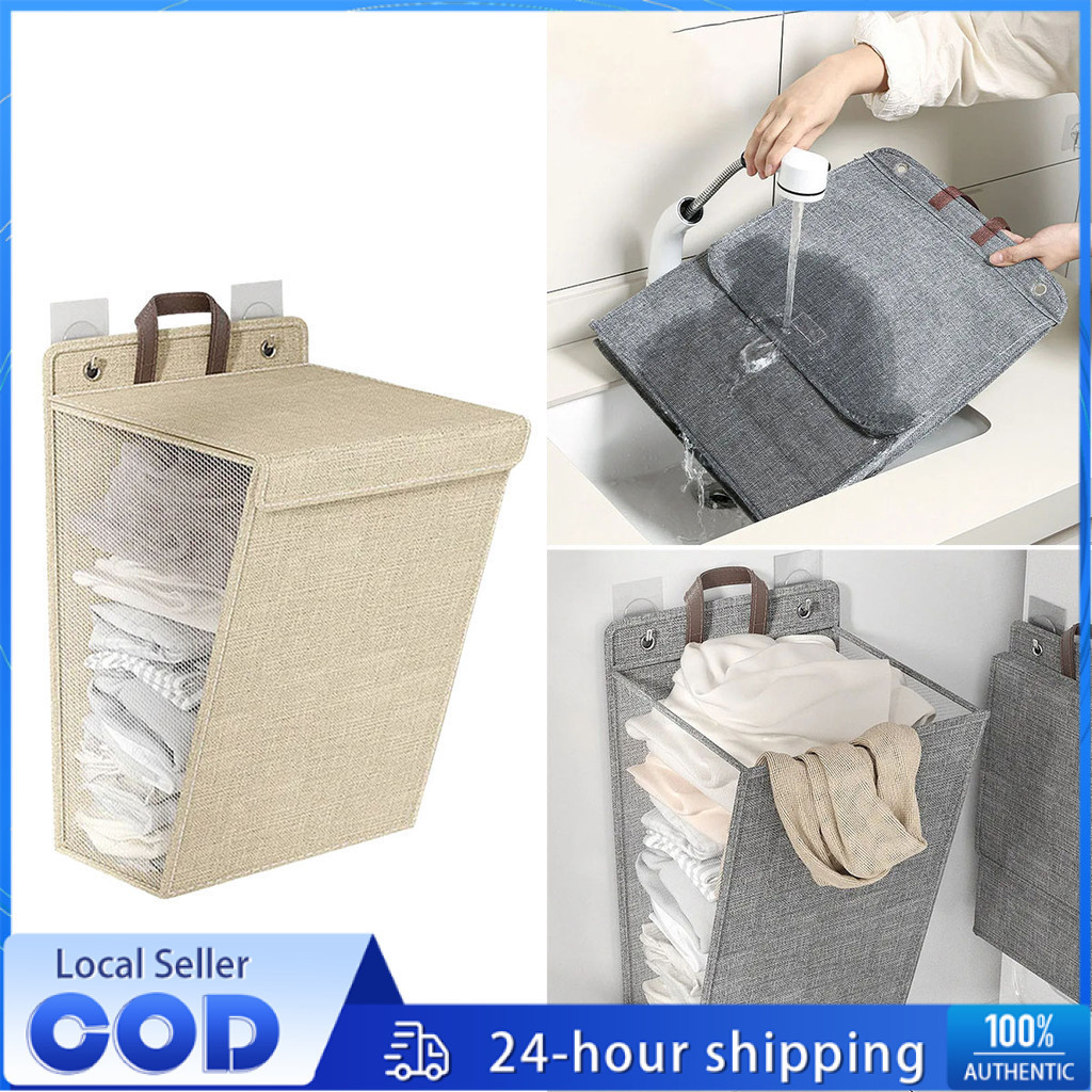 Wall Mount Laundry Basket with Cover Foldable Large Storage Dirty ...