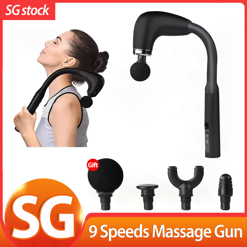 【SHIP FROM SG】Massage Gun Curved Handle 9 Speeds Neck Massager Muscle ...