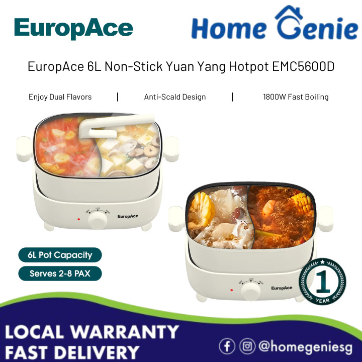 EuropAce 6L Non-Stick Yuan Yang Multi-Cooker Hotpot 1800W | EMC5600D ...