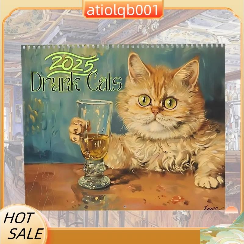 2025 Cat Wall Calendar 2025 Funny Cute Drunk Cats Themed Calender 8x11 ...