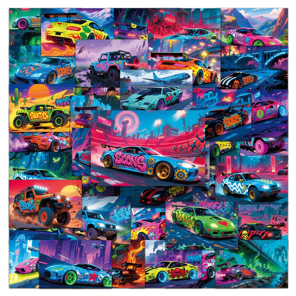 50Pcs Cyber Racing Scene Stickers - Cool Car Graffiti Decals for Guka ...
