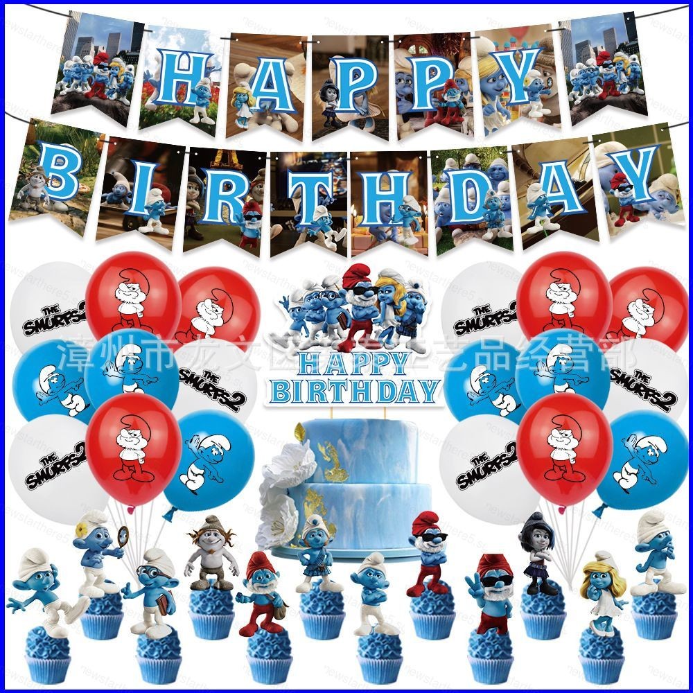 new5 The Smurfs Theme kids birthday party decorations banner cake ...