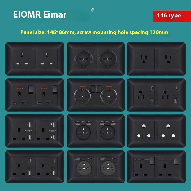 Arc type 146 Switch Socket Panel German usb+type-c French Japanese ...