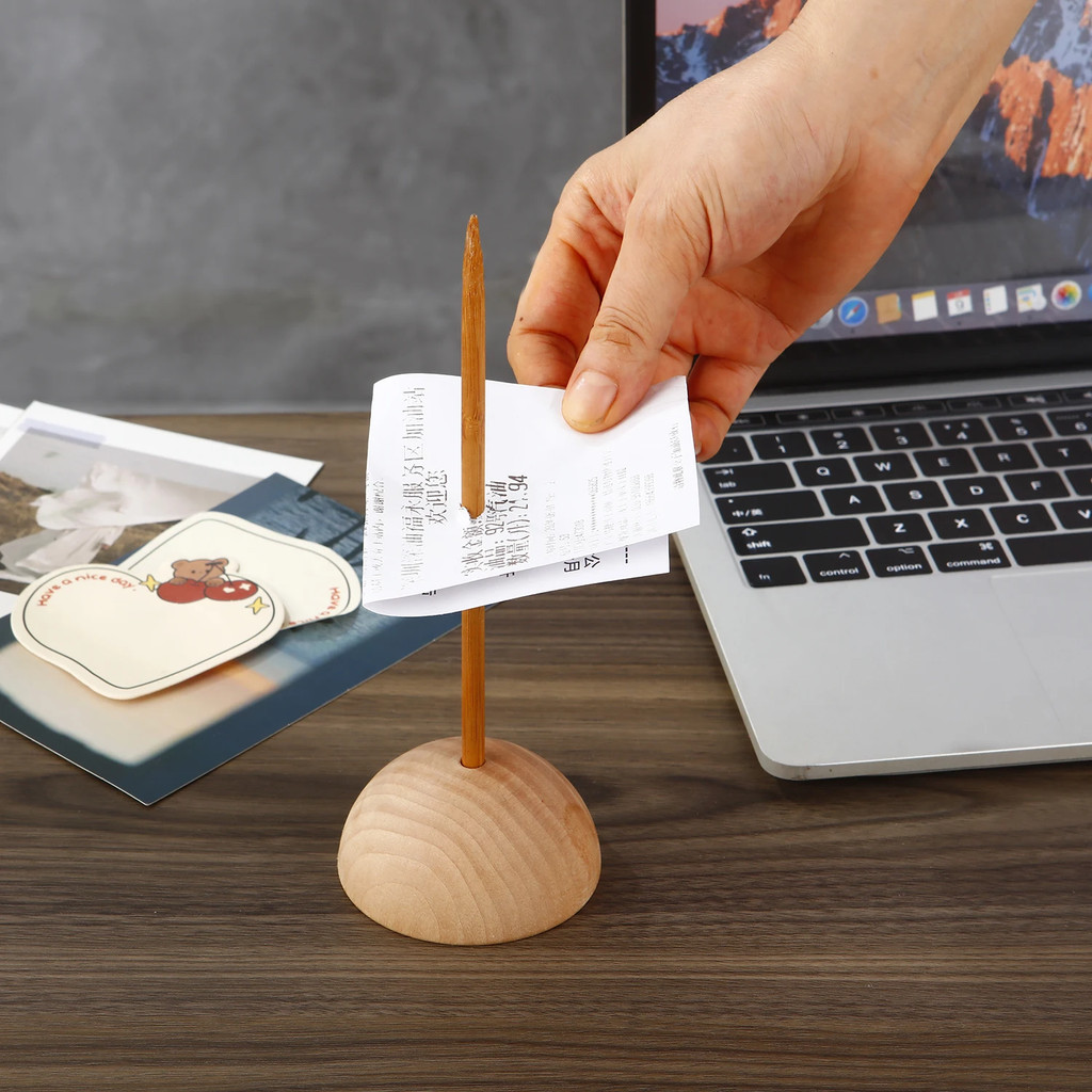 1PCS Wooden Paper Receipt Holder Spike Beech Bill Fork Memo Holder ...