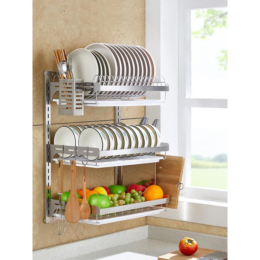 [48H Shipping] Stainless Steel Dish Rack Wall-Mounted Dish Rack Punch ...