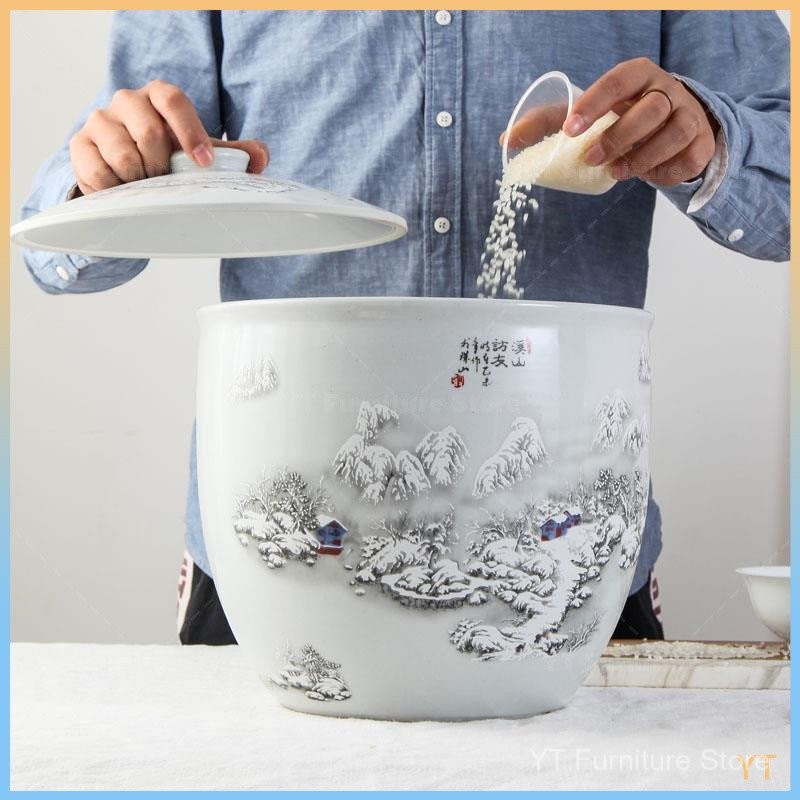 Ceramic Rice Jar with Lid Rice Bucket Multigrain Storage Tank Rice ...