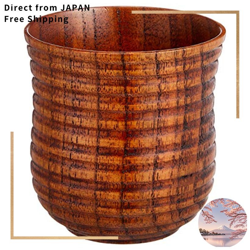 Wooden Yunomi Cup with Stripes by Wakujo, 7.2cm Diameter, 8cm Height ...