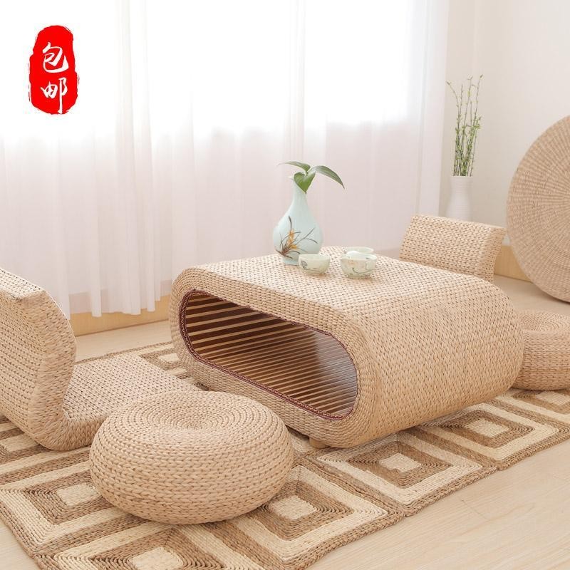 Rattan Straw Coffee Table Bay Window Table Japanese Style Solid Wood ...