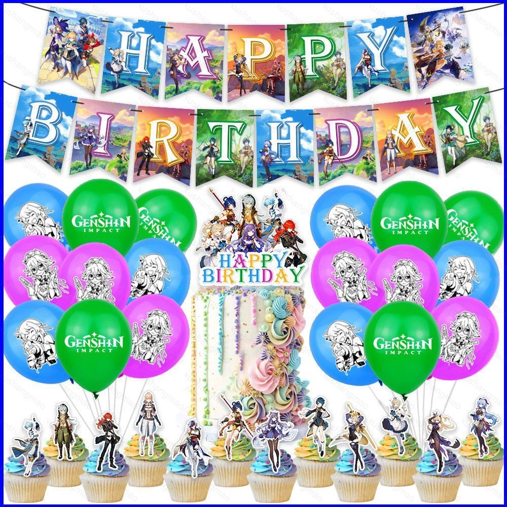 Genshin Impact Theme kids birthday party decorations banner cake topper ...