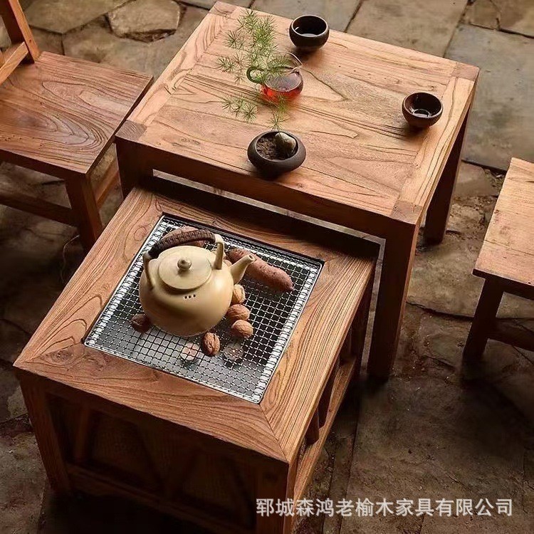 New Square Old Elm Stove Cooking Tea Table Retro Drawable Log Hot Pot ...