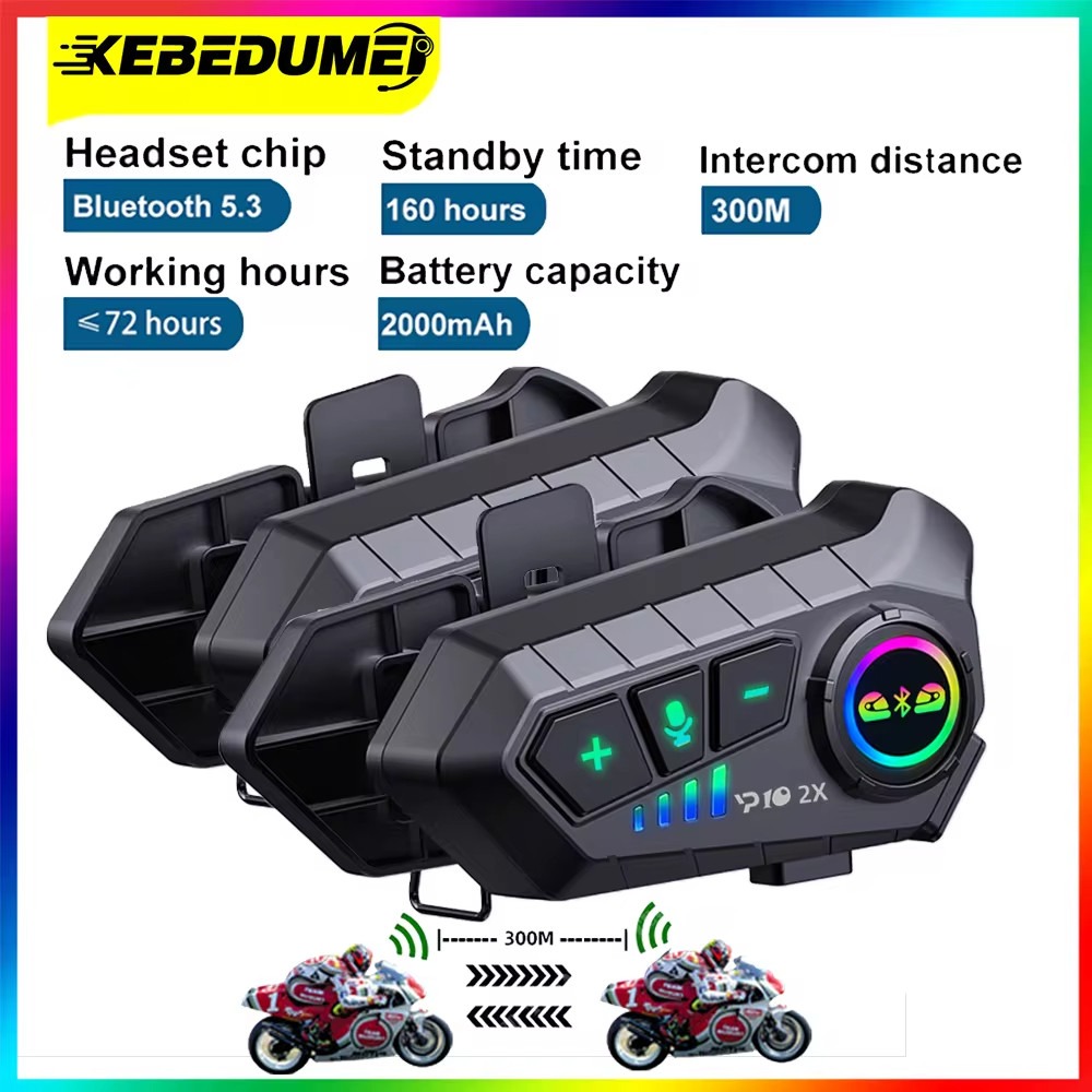 Kebidumei P10 Bluetooth Motorcycle Helmet Intercom 300M Wireless ...