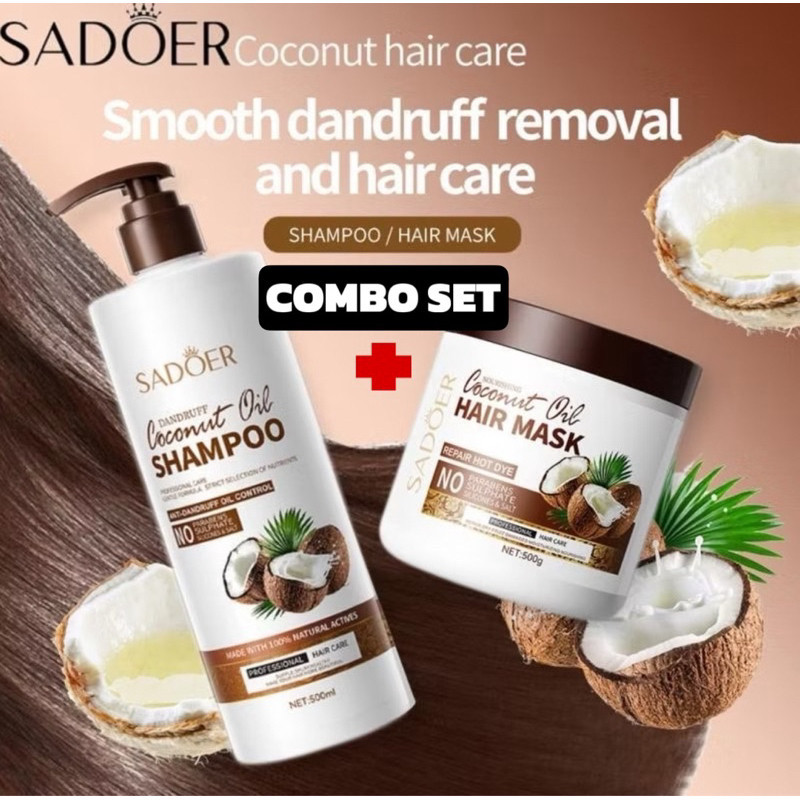 SADOER Coconut Shampoo & Hair Mask with Soft and Long-lasting Dandruff, Itchy and Oil Control ...