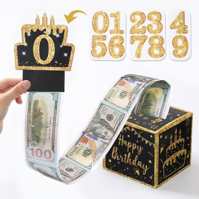 Black Birthday Money Box For Cash Money Roll Gift Box With Pull Out ...