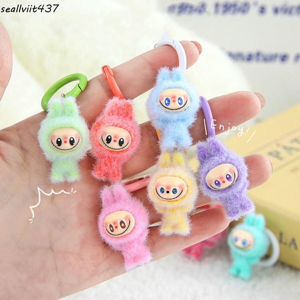 SEALLVIIT Labubu Plush Keychain, Key Ring Cartoon Flocking Labubu Dolls ...