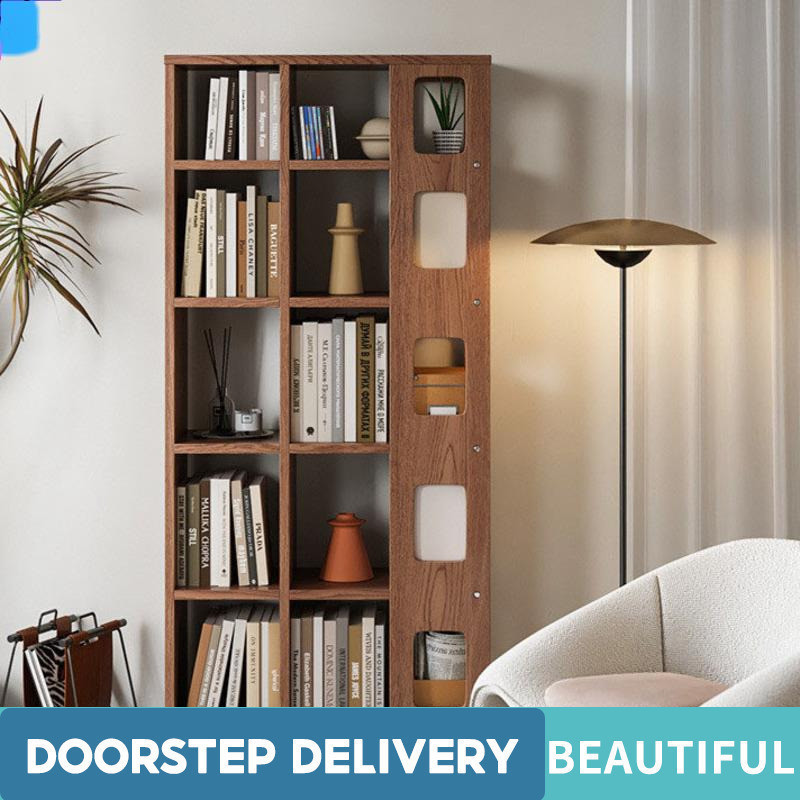 Bookshelf Movable Floor-standing Solid Wood Bookcase With Wheels Simple ...