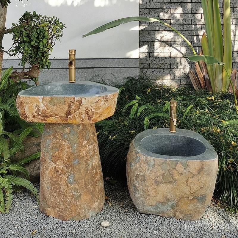 Stone Integrated Courtyard Bluestone Column Basin Wash Basin ...