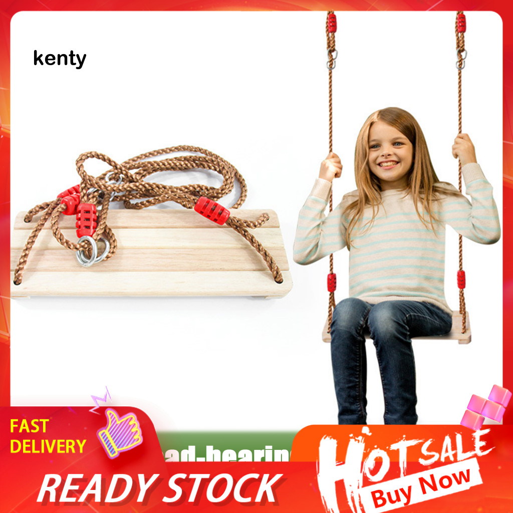 kT Easy to Install Swing Set Solid Wood Seat Board Outdoor Wooden Swing ...