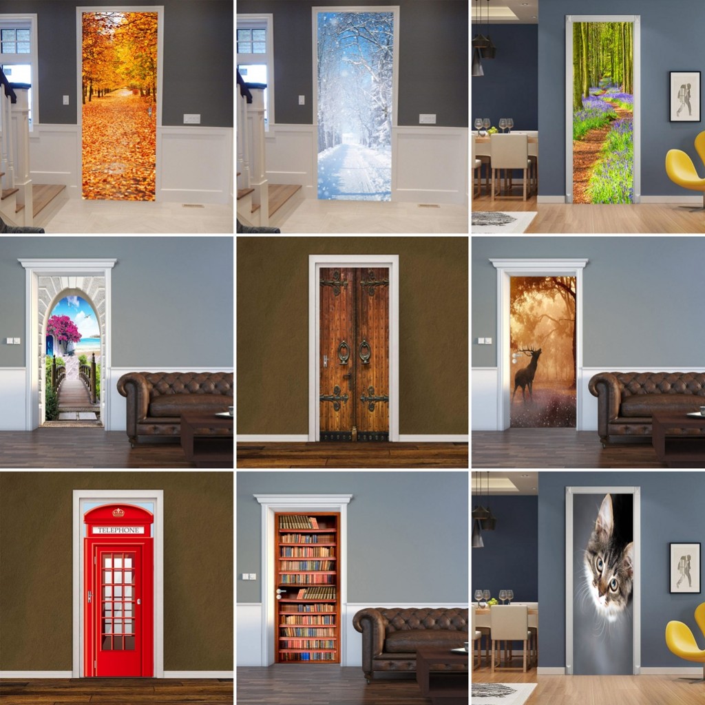 Door Sticker Self Adhesive Removable Wallpaper Living Room Bedroom Door ...