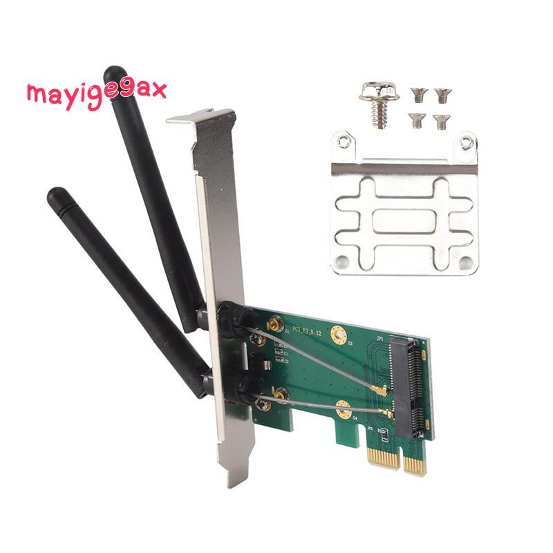 Wireless Card WiFi Mini PCI-E Express to PCI-E Adapter with 2 Antenna ...