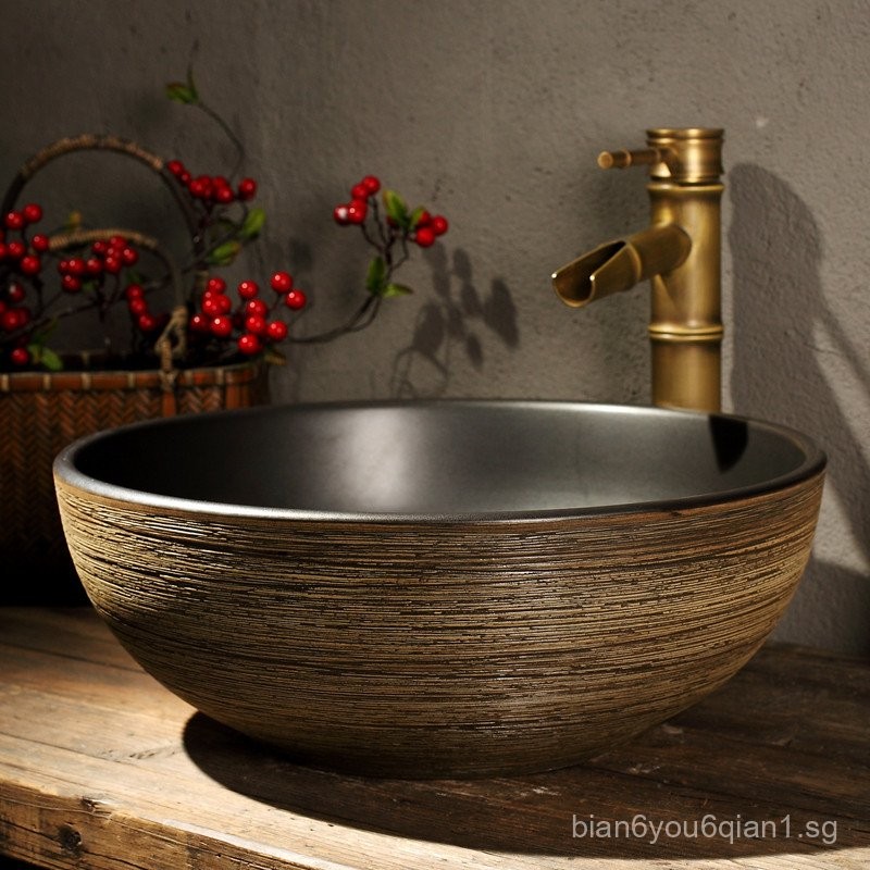 Household Ceramic Table Basin round Art Washbasin Small Size Size Retro ...