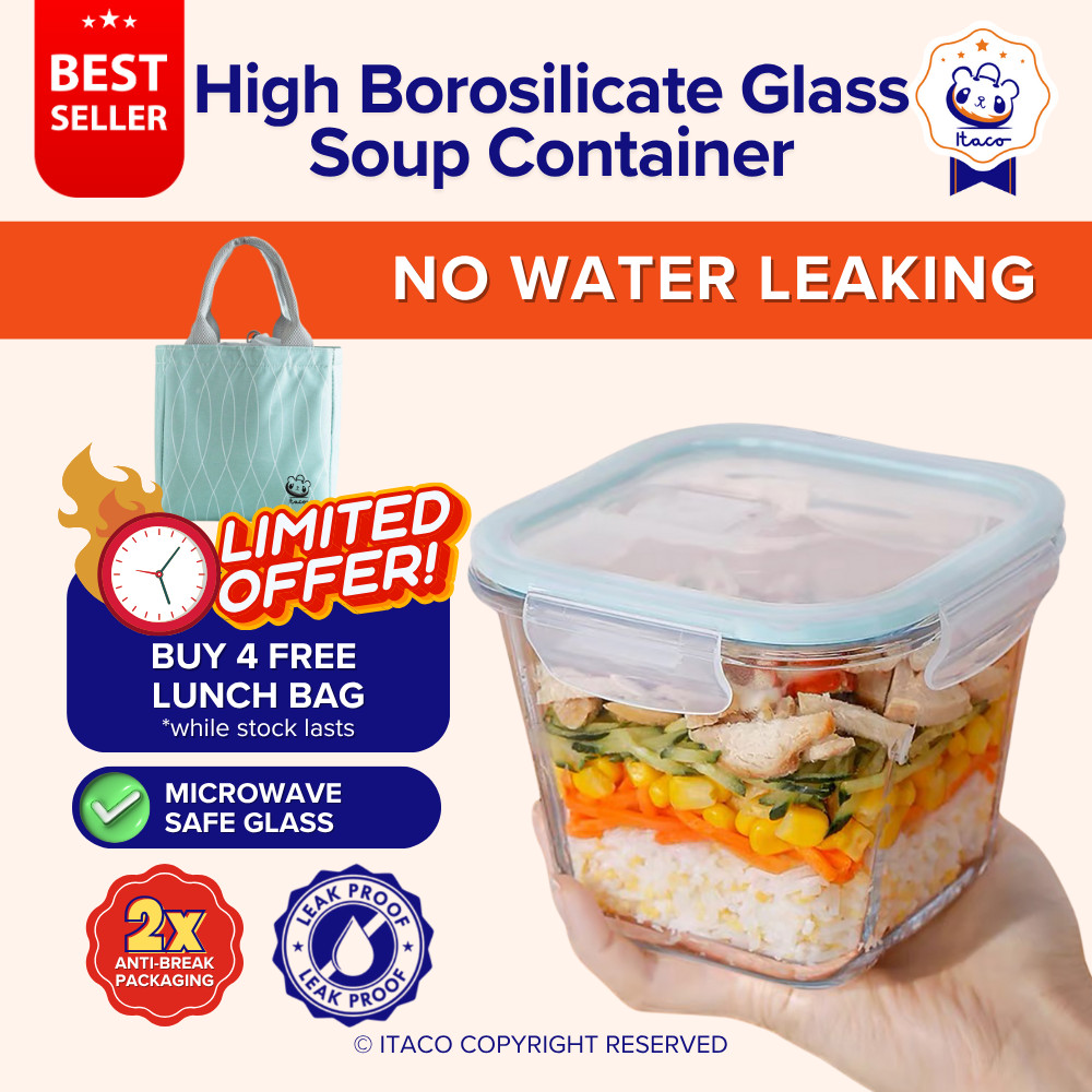ITACO Tall Deep High Borosilicate Soup Glass Container Microwave Glass ...