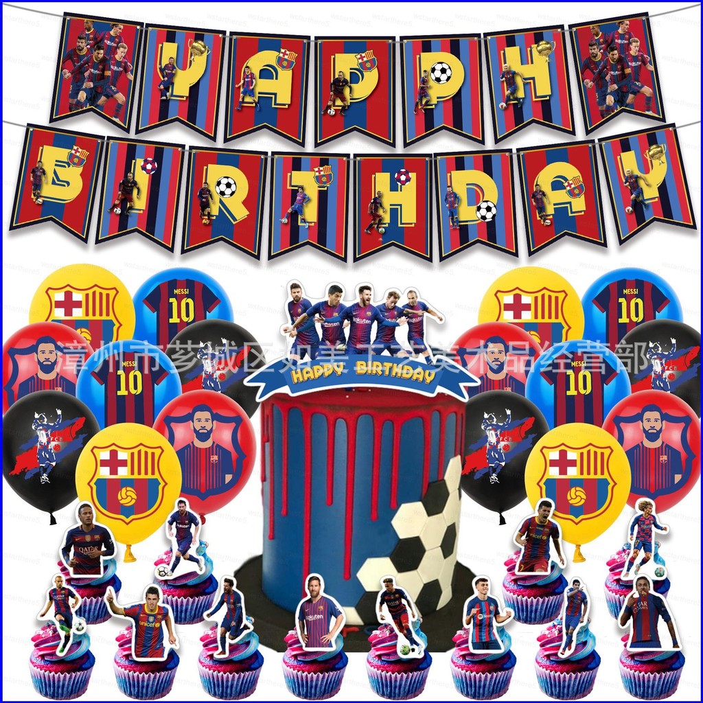 new5 Barcelona Theme kids birthday party decorations banner cake topper ...