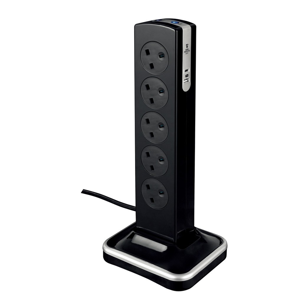 Masterplug SRGTOWSUAC20103PB 10 Socket 3 Meter Surge Protected Tower ...
