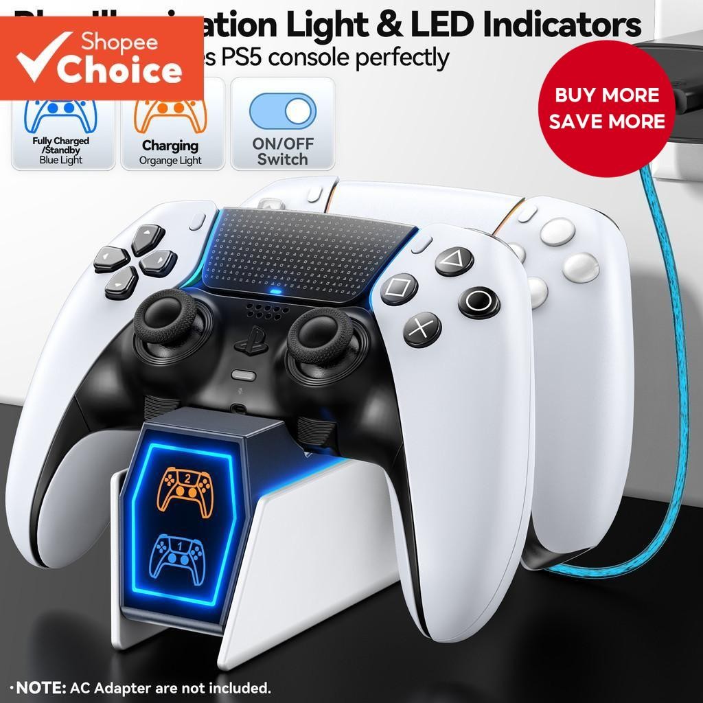 PS5 Edge & Dual Controllers Charging Station with Cable and LED ...
