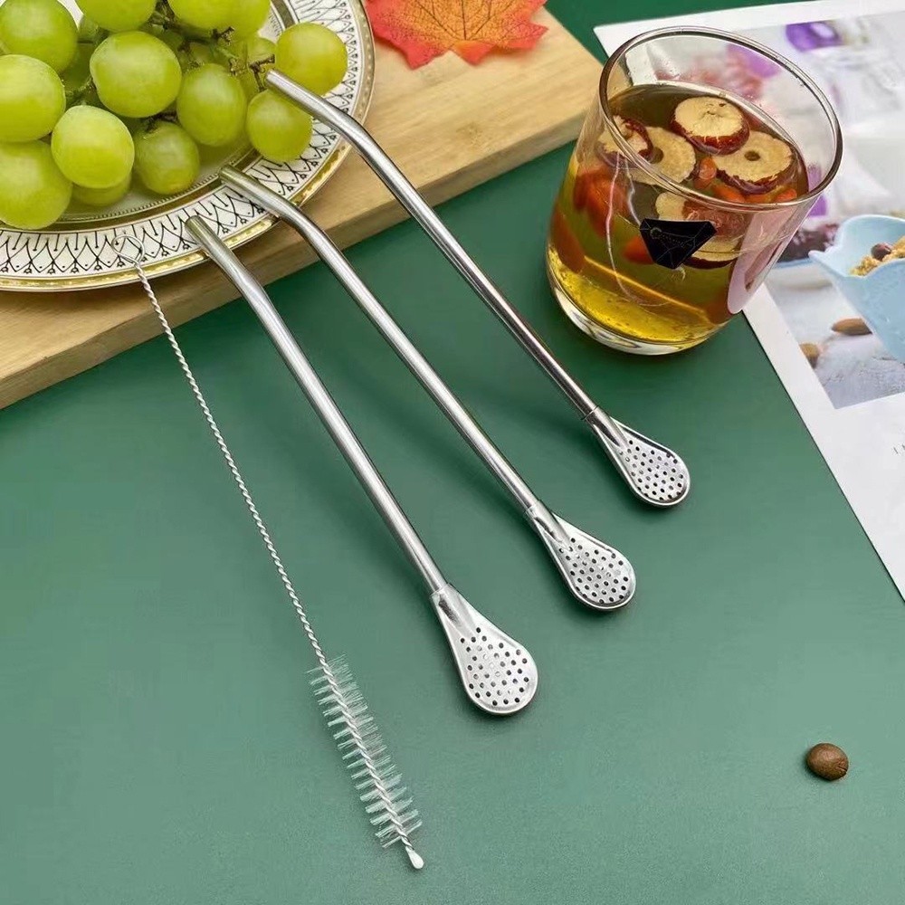 Stainless Steel Drinking Straw Spoon Tea Filter With Brush Yerba Mate ...