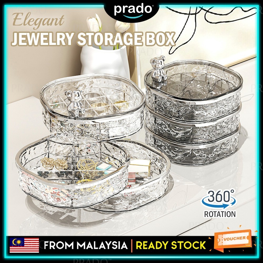 PRADO Glacier Luxury 360 Rotating Jewelry Box Multi-Layer Organizer ...