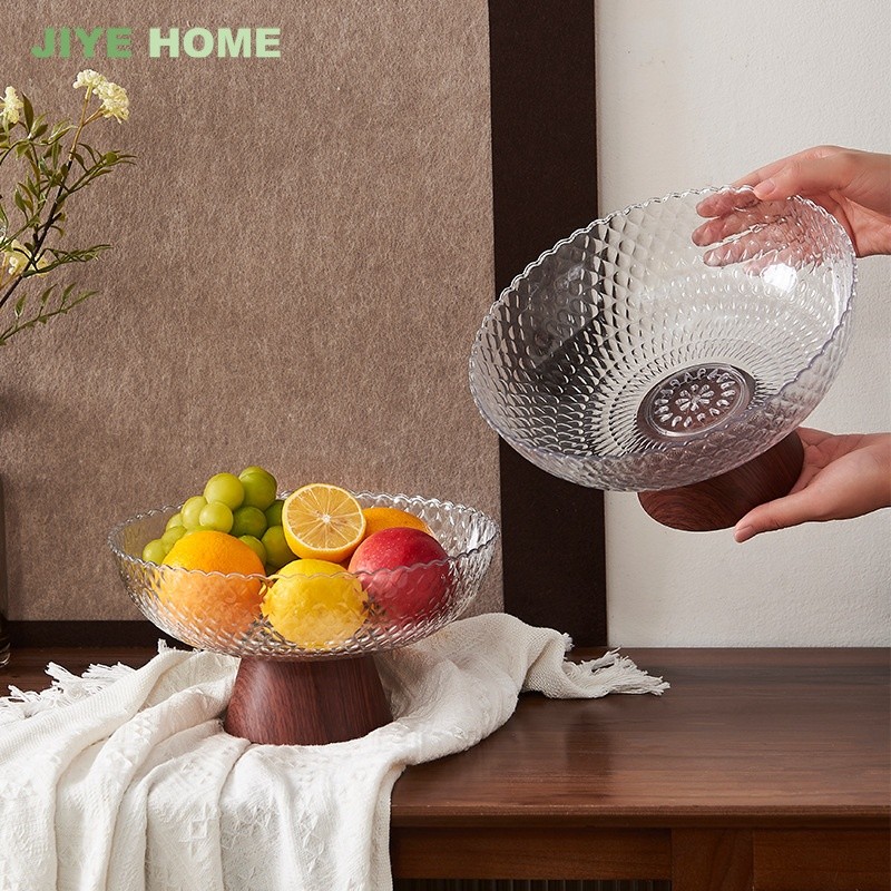 Vintage Style Plastic Fruit Bowl with Wood Grain Base Draining Serving Bowl Compote Dish ...