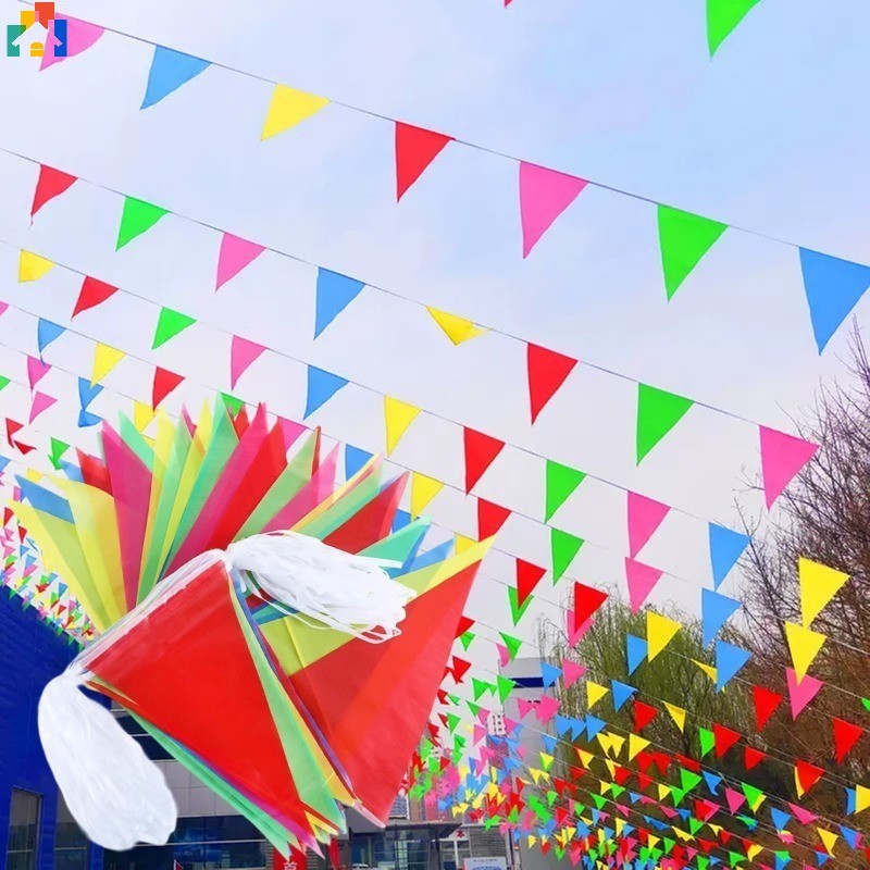 50/80/100M Colorful Triangle Flags Festival Outdoor Hanging Bunting ...