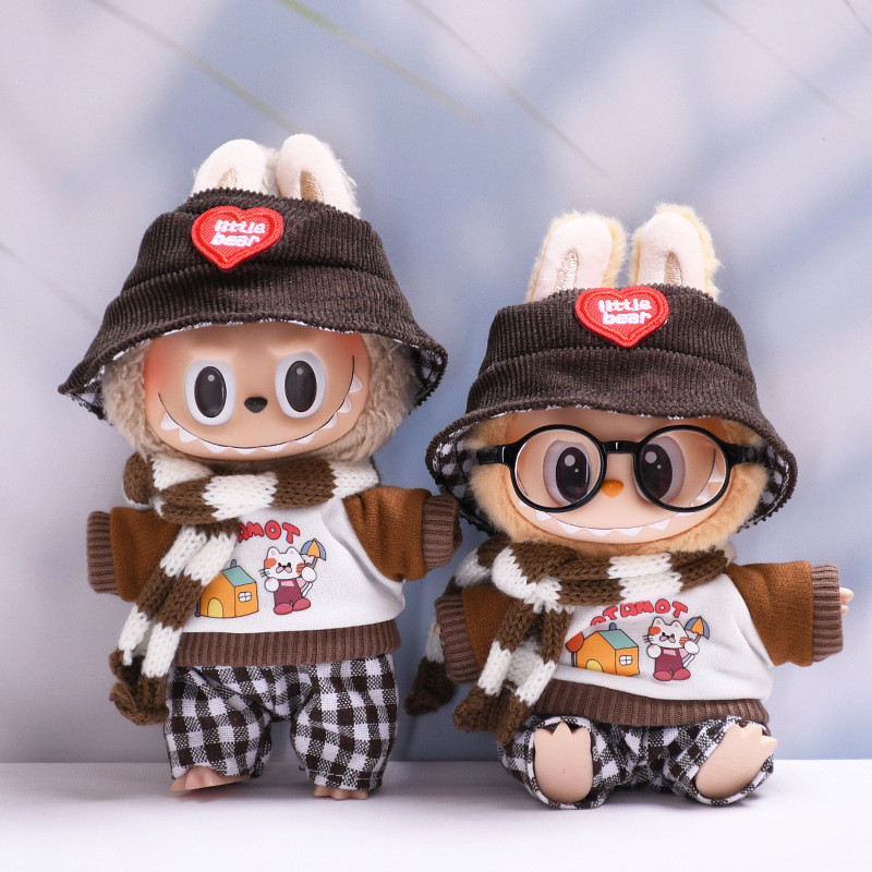 Labubu clothes, kitten brown cat scarf suit suitable for 17cm labubu v1 ...