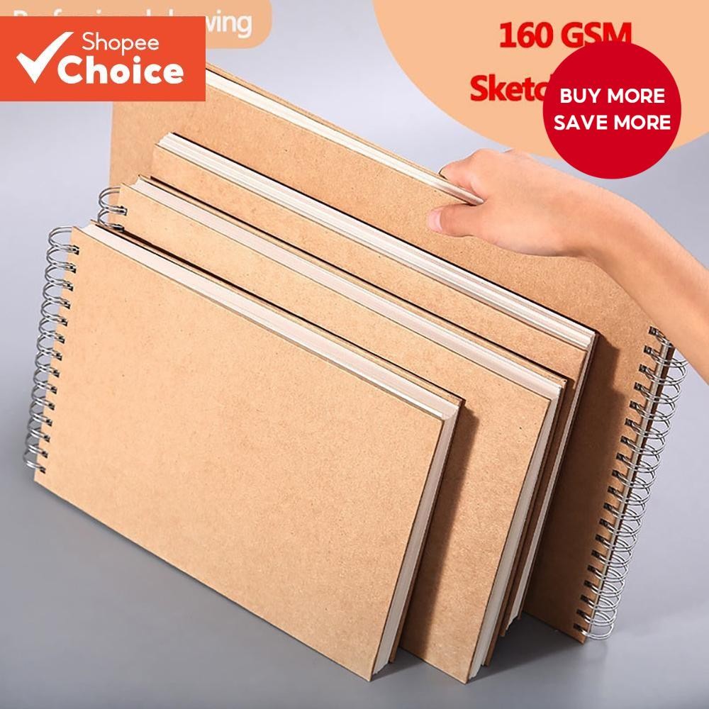 A3/8K/A4/16K/A5 Kraft Paper Sketchbook Spiral Art Notebook Blank Sheets 160GSM HardCover School ...