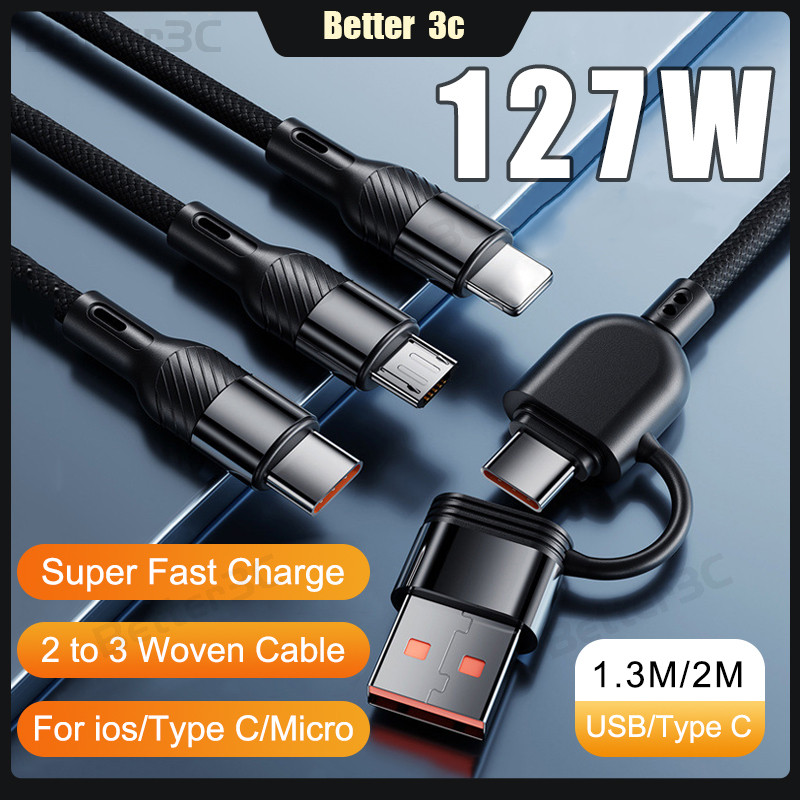 5 in 1 Phone Charger Adapter Cable 2 to 3 High-Density Weaving Data ...