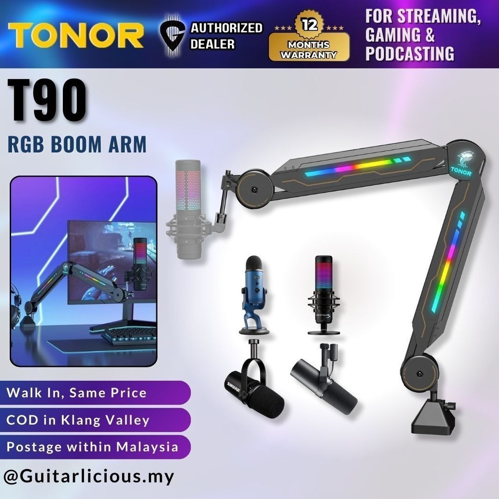 TONOR T90 RGB Gaming Mic Boom Arm Stand for Blue Yeti, HyperX QuadCast ...