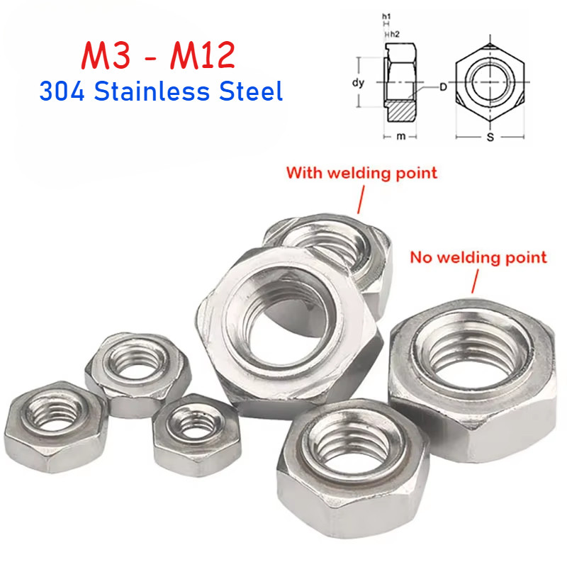 M3 M4 M5 M6 M8 M10 M12 304 Stainless Steel Hexagon Hex Welding Nut ...