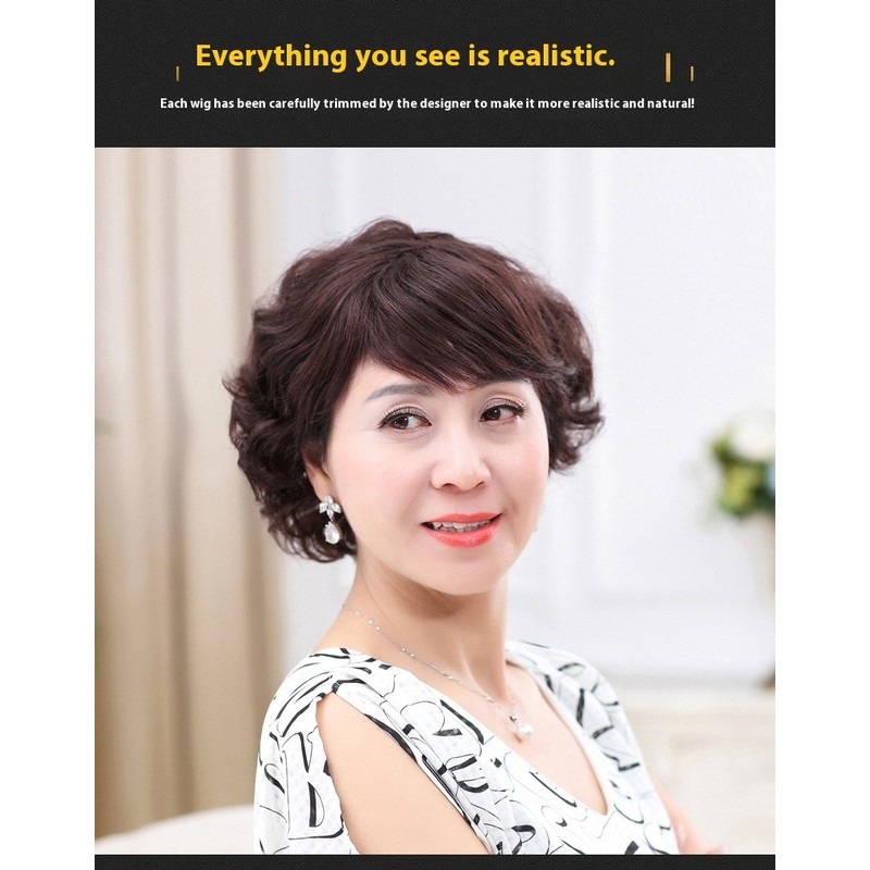 100% Human Hair Wig Middle-aged and Elderly Women's Short Hair Wigs ...