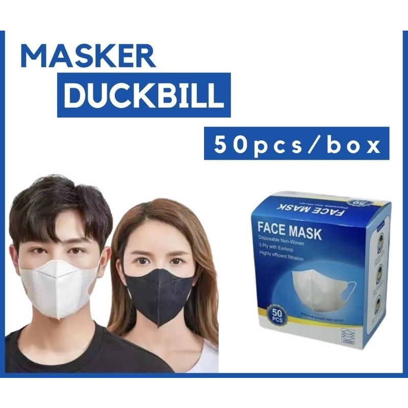 PER PACK contains 50 pieces of White Duckbill Masks 3ply earloop ...