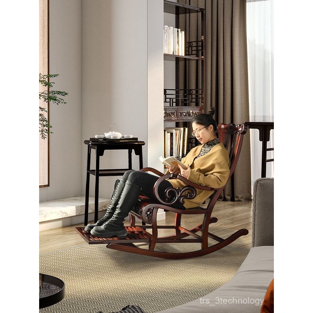 Rosewood Rocking Chair Home Recliner Solid Wood Folding Classical Lunch ...
