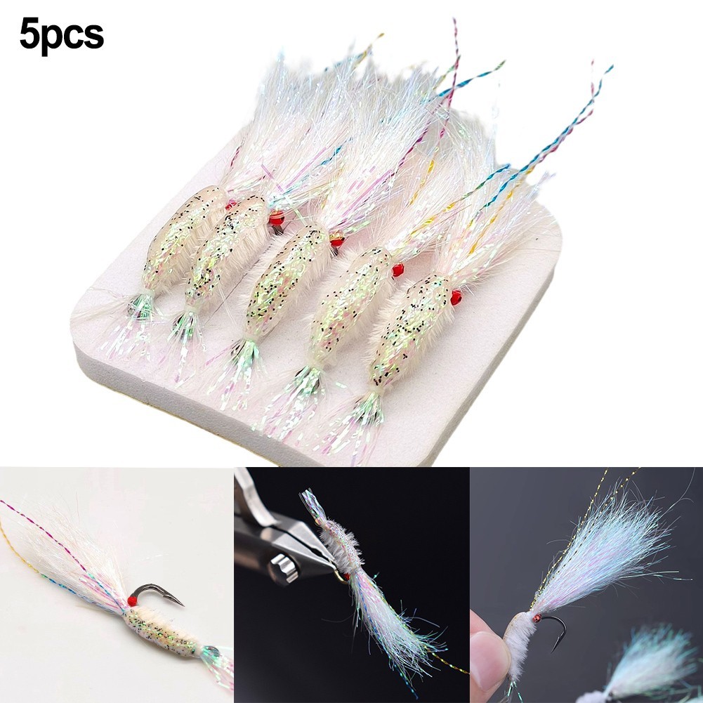 Premium Quality 5 Piece Saltwater Shrimp Fly Fishing Hook Set for Trout ...
