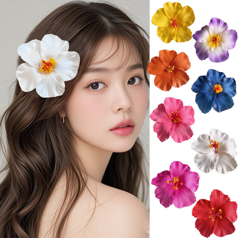 Simulated Hibiscus Flower Fabric Hair Clip Sweet Girl's Side Ducktail ...