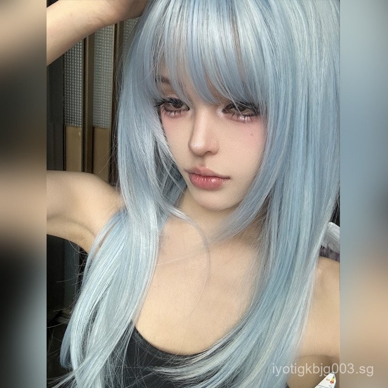 Singapore Spot⚡ [Angel Ice Blue]Wig Female Daily Lolita Long Straight ...